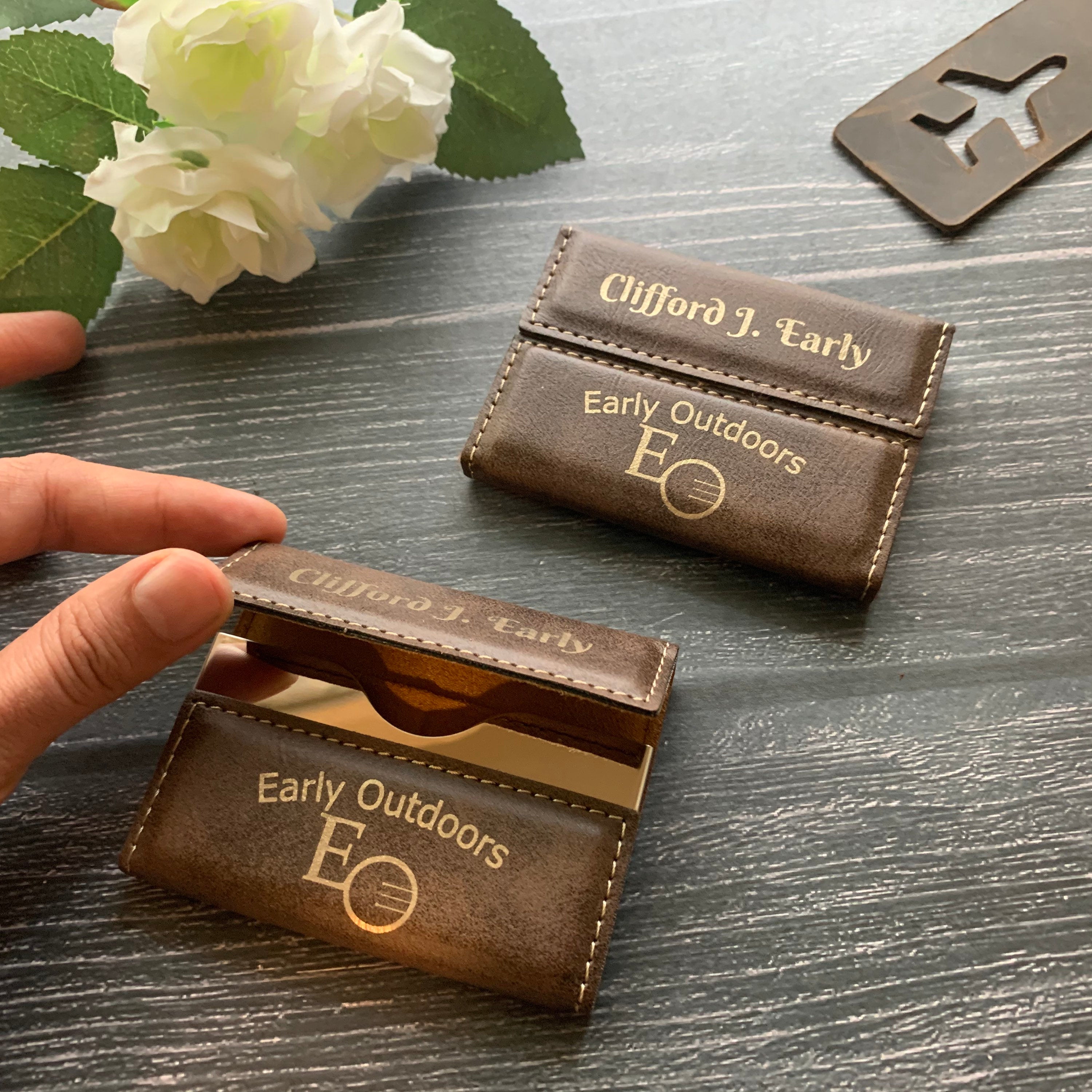 Business Card Holder, Leather, Personalized Card Case, Custom Engraved